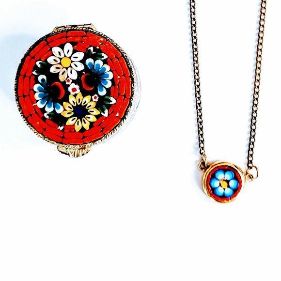 Vintage | Jewelry | Vtg Signed Italy Micro Mosaic Pill Box Necklace ...